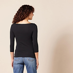 Amazon Essentials Women's Slim-Fit 3/4 Sleeve Boat Neck T-Shirt, Black, X-Large