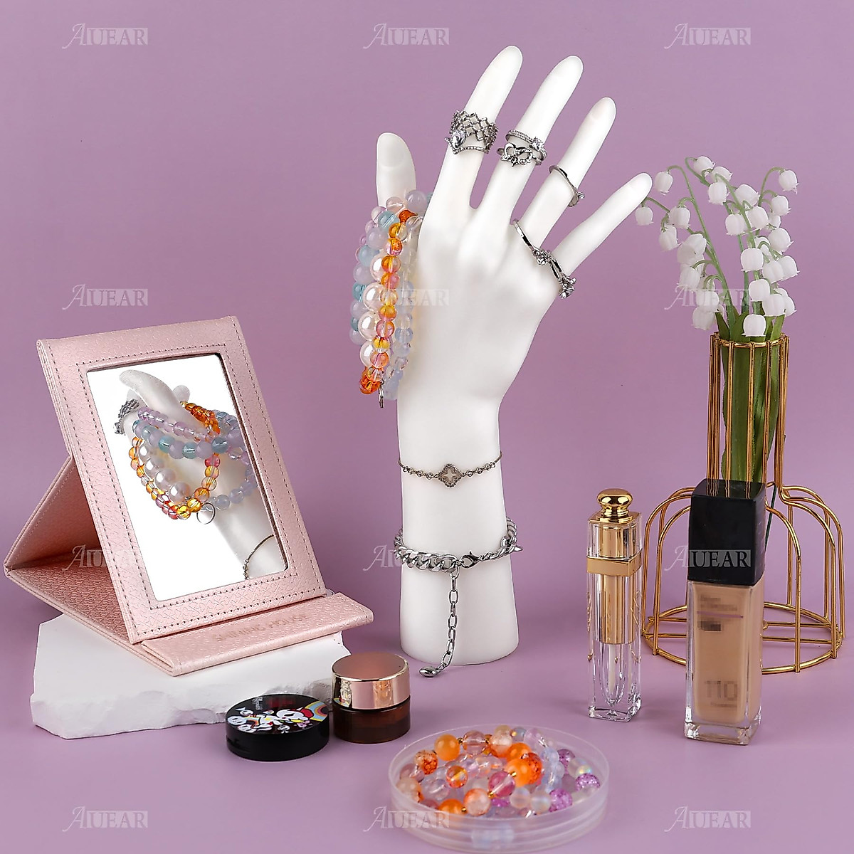 AUEAR, Female Mannequin Hand Display for Jewelry Holder Bracelet Necklace Ring Stand (White, 11"x7.3", 1 Pack)