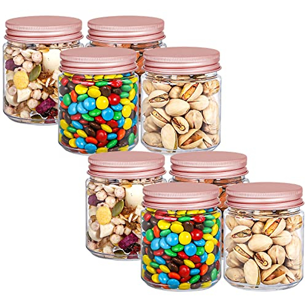Fasmov 30 Pack 5 Ounce Clear Plastic Jars Containers with Rose Gold Lids, Round Empty Plastic Slime Storage Containers for Kitchen & Household Storage - BPA Free