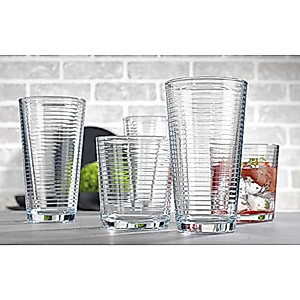Le'raze Set of 16 Heavy Base Ribbed Durable Drinking Glasses Includes 8 Cooler Glasses (17oz) and 8 Rocks Glasses (13oz) - Clear Glass Cups - Elegant Glassware Set. Cordial Glasses