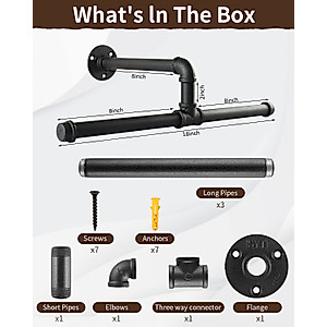 MUZIK 18 INCH Hanging Clothes Rack, Industrial Pipe Wall Mounted Closet Rods for Hanging Clothes, Heavy Duty Detachable Garment Rack, Multi-Purpose Hanging Rod for Closet Storage