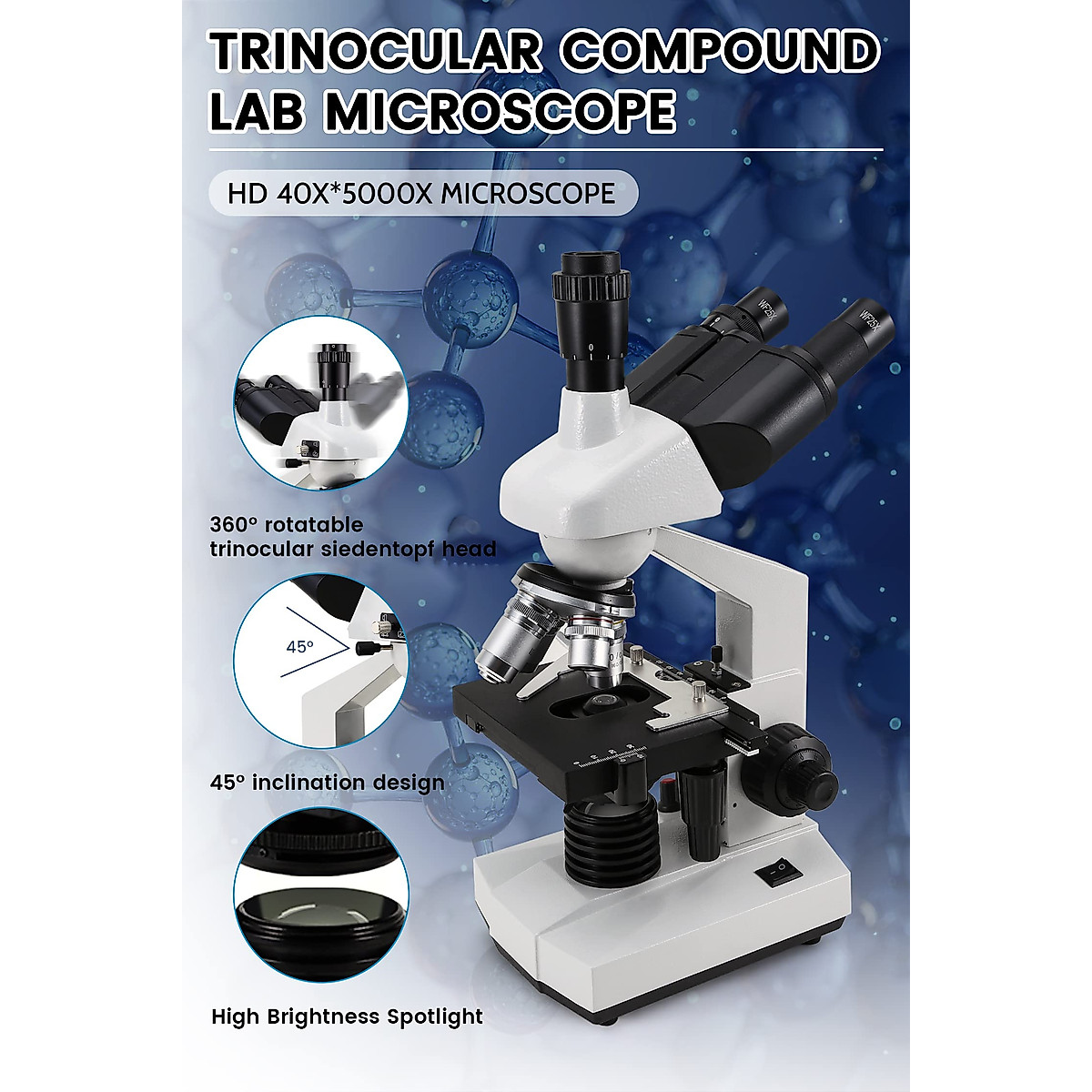 Crspexil 40X-5000X Compound trinocular Microscopes trinocular fo Adults, with 5.0 mp Camera with Microscope Slides 30p, Microscope Accessories, Microscopes Abbe Condenser