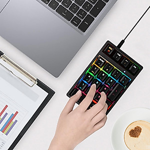 JPHTEK Number Pad, Mechanical USB Wired Numeric Keypad with Blue LED Backlit 21 Key Mini Numpad for Laptop Desktop Computer PC Black