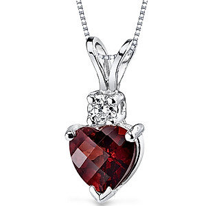 Peora 14K White Gold Garnet and Diamond Heart Pendant for Women, Genuine Gemstone Birthstone, 1.35 Carats with 18 inch Chain