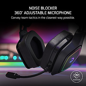 GAMEPOWER Mihawk USB Gaming Headset - 7.1 Virtual Surround Sound, Wired RGB Led Headphones with 50MM Drivers, Comfort Design, 360 Spatial Audio, Noise Cancelling Mic, PC, Laptop, Black
