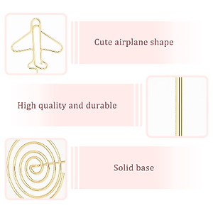 CHGCRAFT 12Pcs Tall Table Number Holder Place Card Holder Airplane Shape Metal Name Card Holder Stands for Photos Food Signs Memo Wedding Party Restaurants, Light Gold, 100x42mm