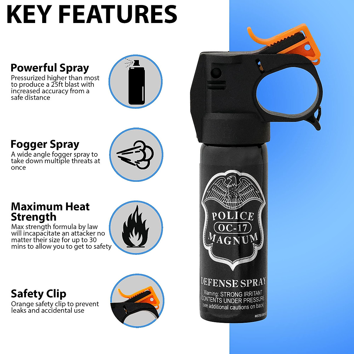 Police Magnum Large Pepper Spray Fogger Self Defense - Tactical Maximum Strength Security & Protection - Black Portable Non-Lethal Canister - Made in The USA - 1 Pack 3oz FM