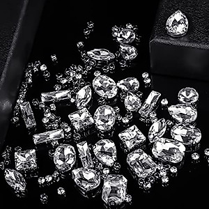 240 Pieces Large Sew on Rhinestones Clear Glass Crystal Gems Diamond Stone Metal Back Prong Setting Crafts Mix Shapes Claw for Jewelry, Clothes, Shoes, Costume (Clear White)