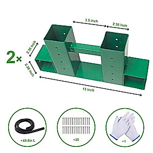 LARNORJE 2 x 2 inch Firewood Log Rack Bracket Kit - 2 Pack Log Storage Holder, Heavy Duty Steel Wood Stacker Adjustable Length for Outdoor Indoor Patio Deck, with Seal Strip, Gloves and Screws, Green