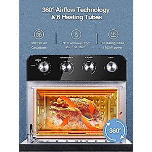 A/C 10-in-1 Air Fryer Oven, 24 QT large Convection Toaster Oven with Rotisserie and Dehydrator, 1700W Oil-free Cooking, 6 free Accessories & 75 Recipes, Black (FM-9015)