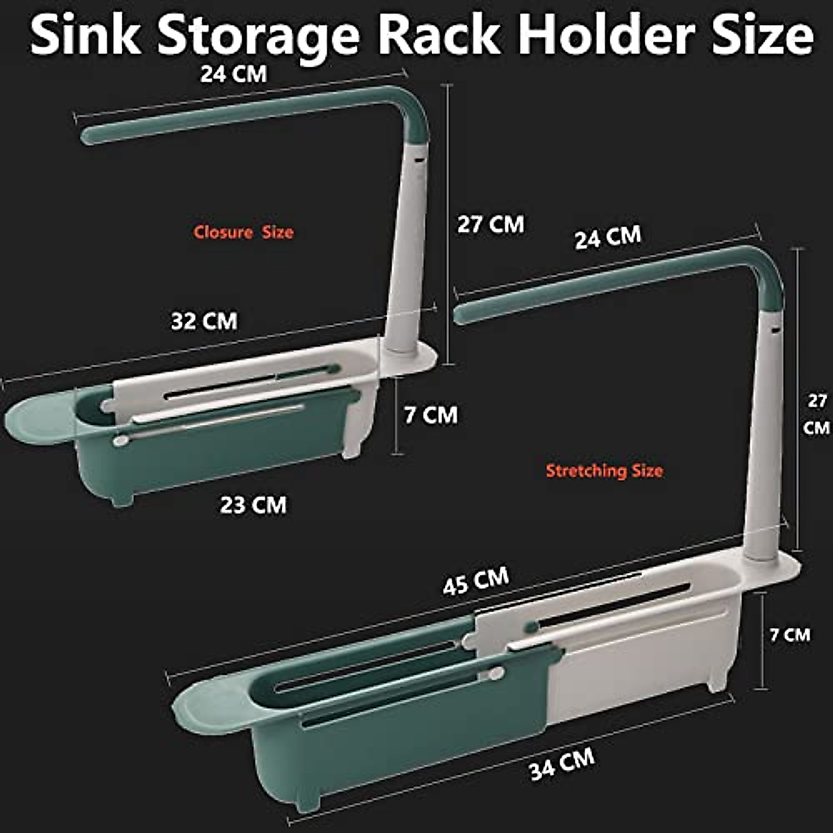PKHOUHYI Telescopic Sink Storage Rack Holder,Adjustable 2-in-1 Telescopic Sink Drain Storage Racks,Sink Storage Rack Kitchen Organizer Soap Sponge/Brush/Rag Holder Black
