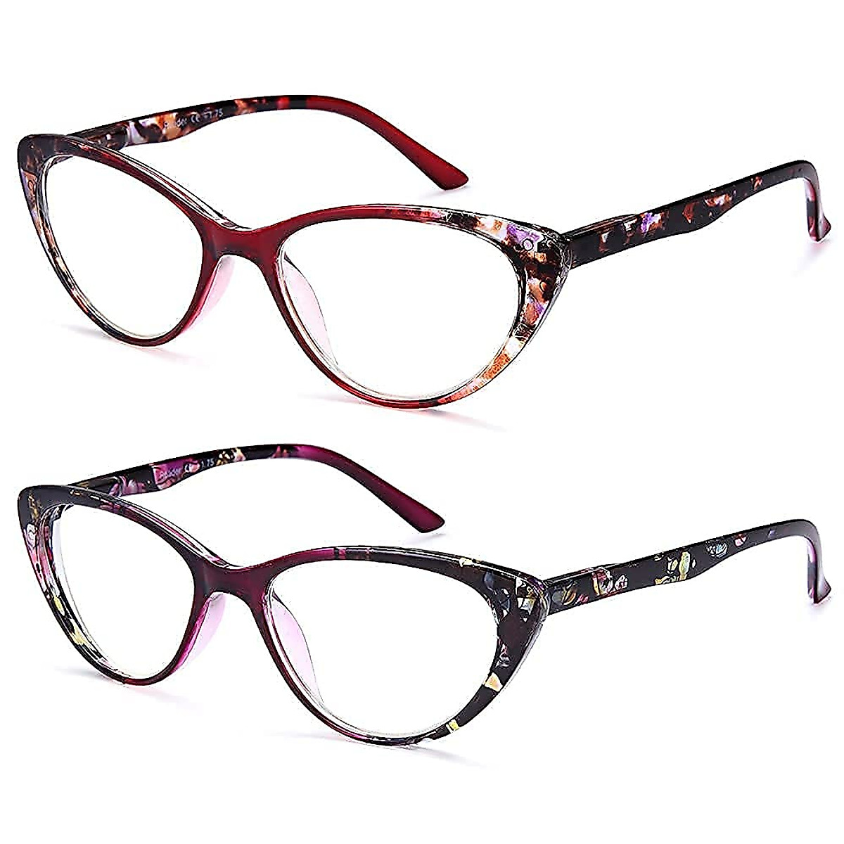 EYEURL Cat Eye Reading Glasses for Womens Set of 2 Blue Light Blocking Readers +1.75 Fashion Ladies Computer Eyeglass Spring Hinge