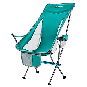 KingCamp Compact Camping Chair with Armrest Ultralight High Back Backpacking Chairs for Adults Lightweight Folding Chair Heavy Duty Support 265 Lbs Portable for Traveling, Lawn, Picnic, Festival, Cyan