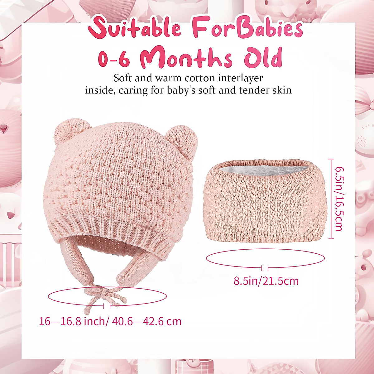 Breathffy Baby Winter Hats Warm Knitted Baby Scarf Glove Beanie Set Soft and Warm Toddler Hat and Glove Set for Girls Newborn Infant Winter Warm Accessories (Pink)