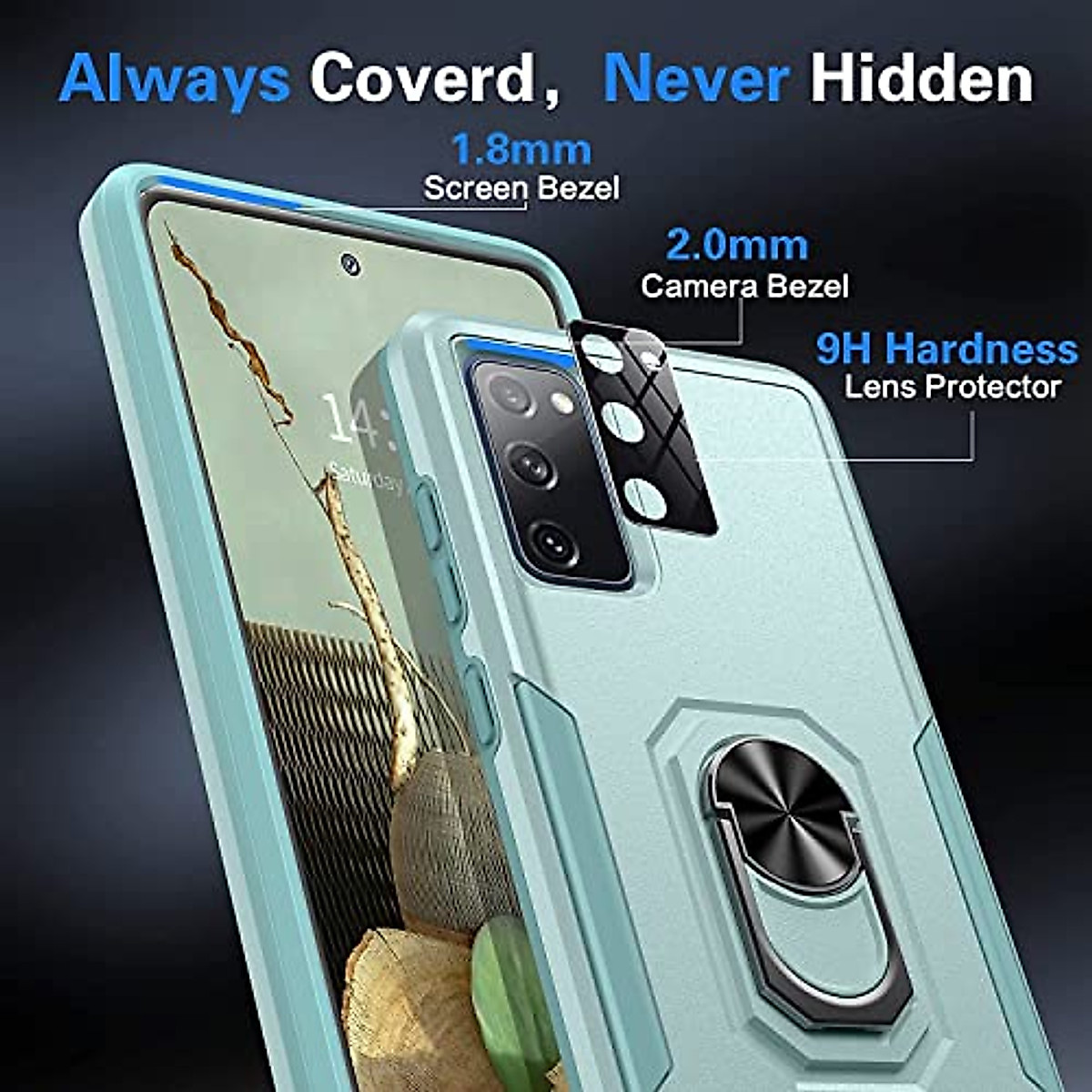 Oneagle for Samsung Galaxy S20 FE Case 5G, [4 in 1 ] S20 Fe 5G Case with [9H Glass Screen Protector+ Lens Protector] Built in [ 360° Ring Stand] Military Shockproof Phone Case for Samsung S20 Fe