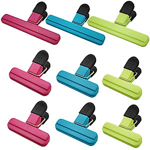 Chip Bag Clips 9pcs Air Tight, Heavy Duty, Sturdy Plastic Clips for Food Storage Assorted Sizes Food Bag Clips for Kitchen Snacks