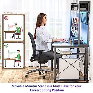 armocity 2024 Upgrade Gaming Desk with Hutch, 55.2'' Magic Computer Desk with LED and Outlets, Reversible Workstation Desk with Pegboard, Grey/Black