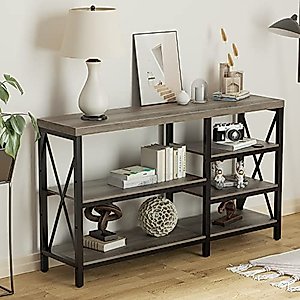 LGHM Console Tables for Entryway, Sofa Console Table Narrow with 5-Tier Storage Shelves for Living Room, Couch Hallway Table for Hall, Entry, Gray Wash