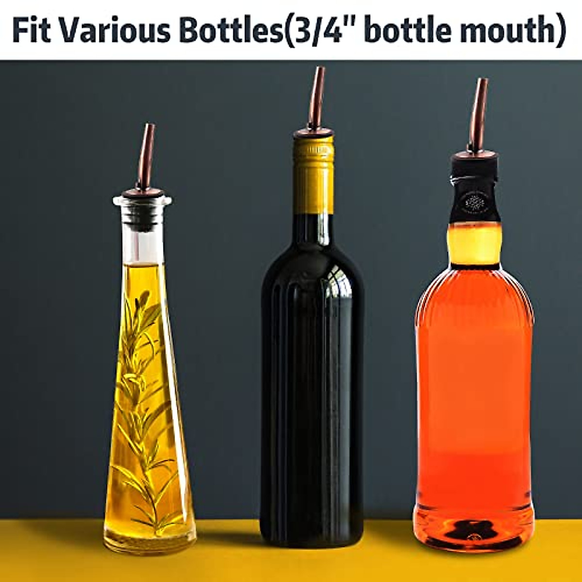 6 Pack Liquor Bottle Pourers, Bottle Pourers for Alcohol with Cleaning Brush, Stainless Steel Liquor Pourers with Rubber Dust Caps, Weyexpert Liquor Pour Spouts Copper, Dishwasher Safe