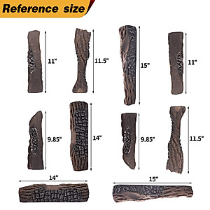 Gas Fireplace Logs,10pcs Large Faux Firepit Logs, Decorative Ceramic Wood Log Set for Indoor Outdoor Gas Insets, Vented,Ventless, Electric,Ethanol,Gel Fireplaces