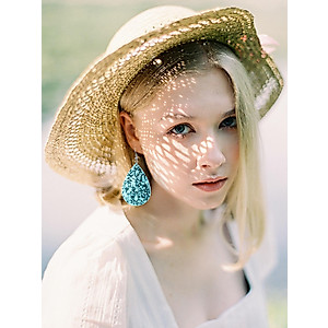 Hicarer 20 Pairs Glitter Teardrop Earrings Bulk Leather Lightweight Leaf Dangle Earring Fashion Jewelry for Women(Bling Color)