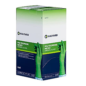 HALYARD Micro Surgical Glove, Synthetic Polyisoprene, 7.9 mil Thick, Individually Wrapped Pairs, Powder Free, Sterile, 6.5 Small, Green, SGL90065 (Box of 50 Pairs - 100 Total)