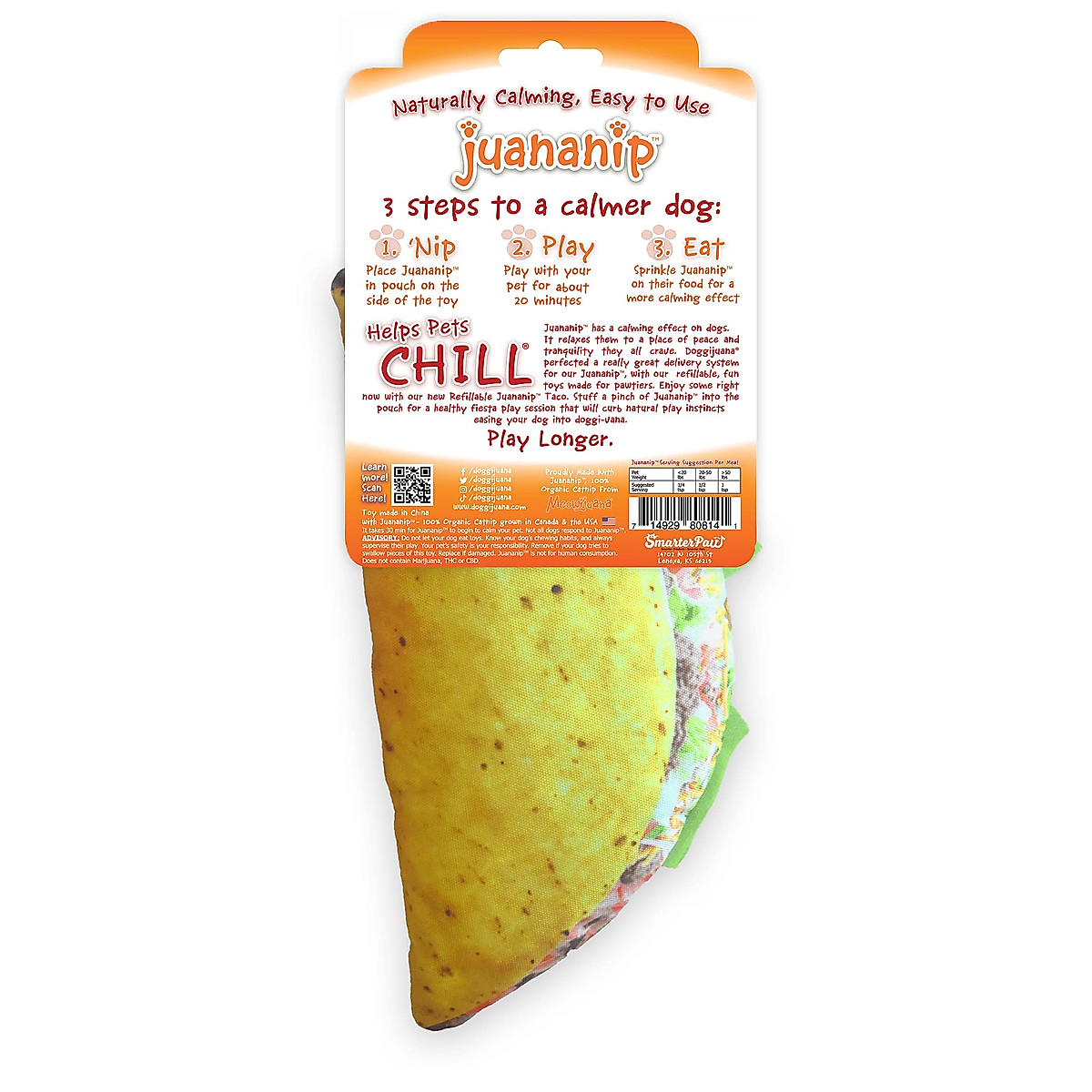 Doggijuana | Refillable Catnip Dog Toy | Naturally Calming | Catnip Grown in The USA (Taco)