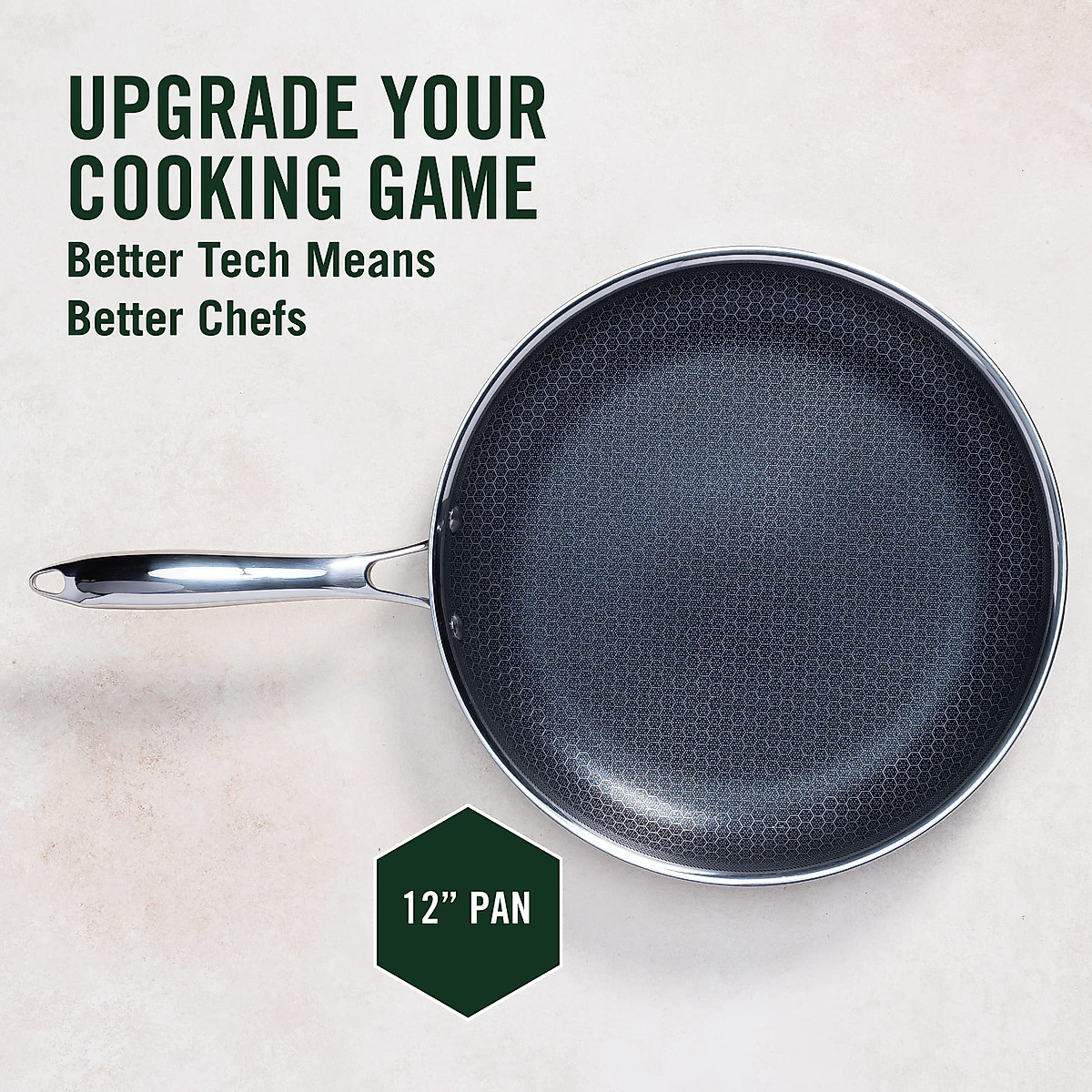 HexClad Hybrid Nonstick Frying Pan, 12-Inch, Stay-Cool Handle, Dishwasher and Oven Safe, Induction Ready, Compatible with All Cooktops