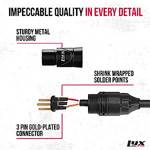 LyxPro Quad Series 20 ft XLR 4-Conductor Star Quad Balanced Microphone Cable for High End Quality and Sound Clarity, Extreme Low Noise, Black