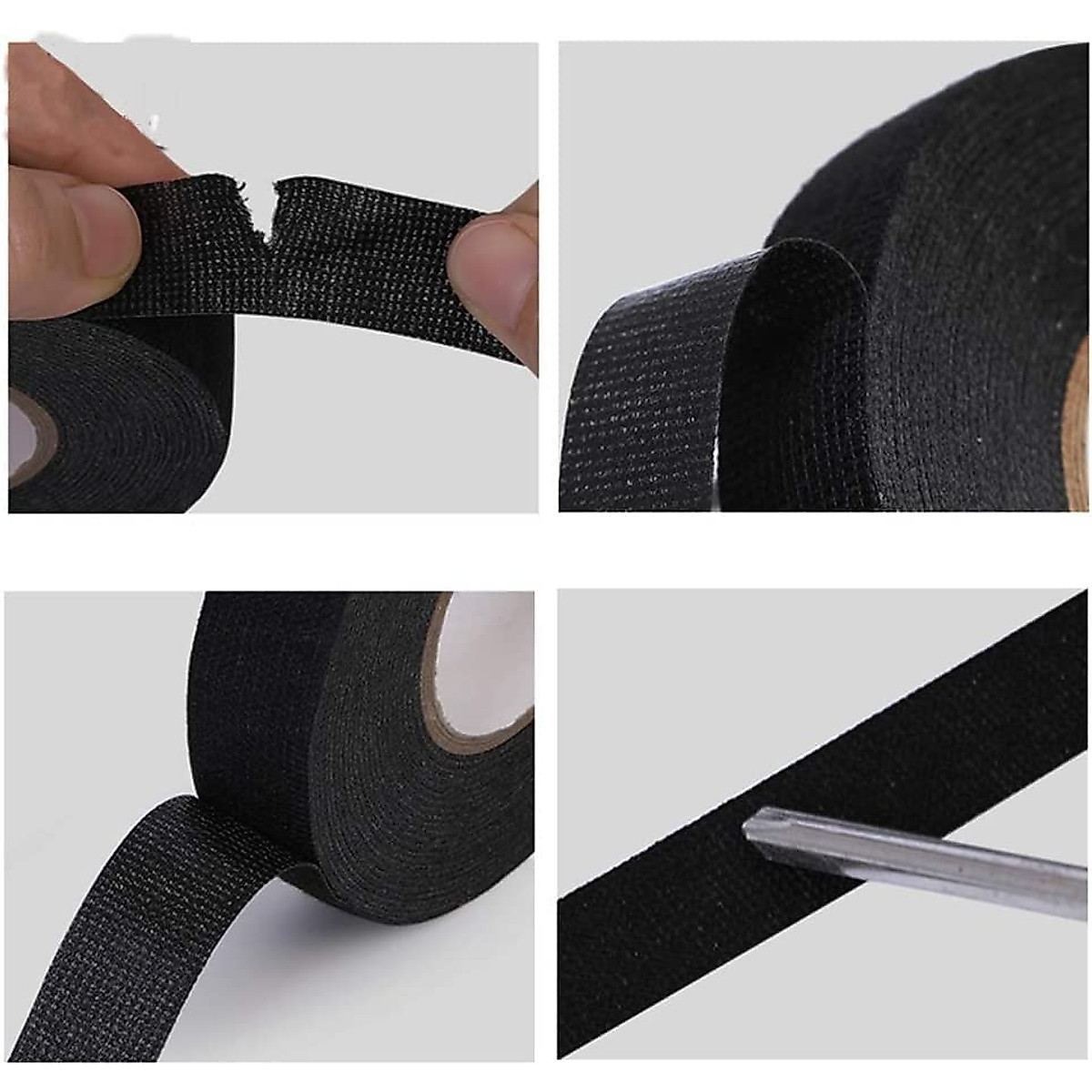 4 Rolls Wire Loom Harness Tape, Wiring Harness Cloth Tape, Black Adhesive Fabric Tape, for Automobile Electrical Wire harnessing Noise Dampening Heat Proof （19mm X 25m）