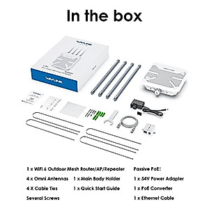 AX1800 WiFi 6 Wireless Outdoor Access Point,WAVLINK Long Range Outdoor WiFi with PoE | Dual Band | Up to 128 Devices|IP67 Waterproof,Supports Mesh Extender/AP/Repeater for Farm,Courtyard,RV,Campsite