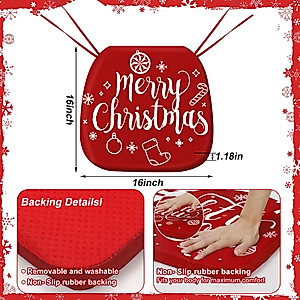 Barydat 4 Pcs Christmas Chair Cushions with Ties for Dining Chairs 16''x16'' Memory Foam Snowflake Xmas Tree Pattern Chair Pad Non Slip Seat Cushion with Washable Cover for Home Kitchen Office Holiday