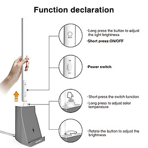 KOORUI LED Desk Lamp with Wireless Charger for Table Bedroom Bedside Office Study, Table Lamp with 3 Lighting Modes & Detachable