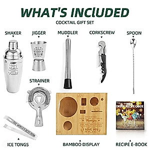 Gifts for Mom, Mom Gifts for Mothers Day - Mom Gift from Daughters Cocktail Shaker Set of 8, Gift for Mom from Son Bartender Kit with Stand, Great Gift for Mom on Mother's Day, Birthday