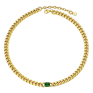 PROSTEEL Emerald Green Stone Jewelry Necklace For Women Cuban Link Chain Choker