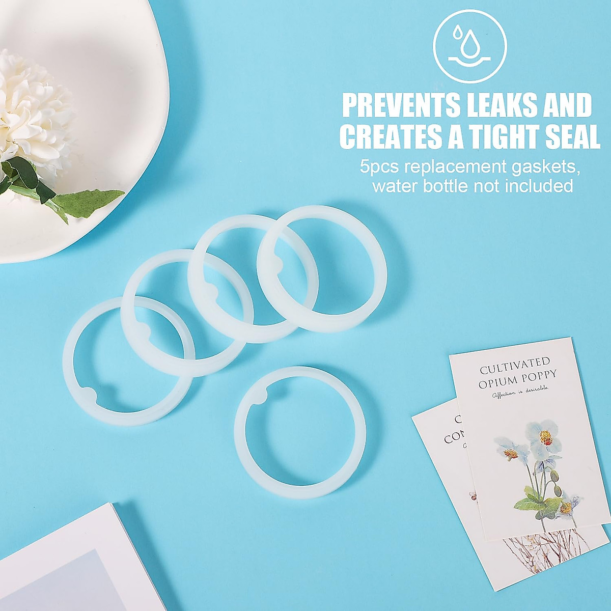 5pcs Replacement Gasket for Takeya Actives, Water Bottle Lid Gaskets Compatible Replacement Ring 18oz 22oz 24oz 32oz 40oz Water Bottle Washer with Spout Cap Rubber Seals(Not for Takeya Original)