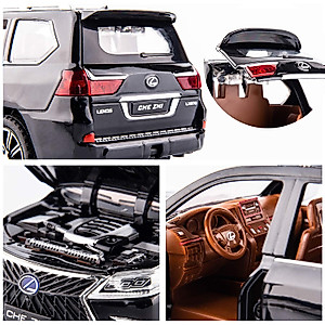 BDTCTK 1/24 Lexus 570 Off-Road in Luxury SUV Model Car, Zinc Alloy Pull Back Big Toy car with Sound and Light for Kids Boy Girl Gift (Black)