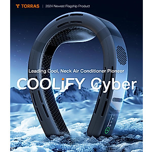TORRAS [COOLiFY Cyber・2024 Flagship] Neck Air Conditioner, Ultimate Immersive Cooling Portable Neck Fan Rechargeable with 6000mAh, Neck Cooler Neck Fans that Blow Cold Air for gifts