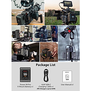 V-Mount Battery, Moman Power 99 Pro Micro V Lock Battery 99Wh/6875mAh with D-TAP/USB-C/A Outputs, First OLED with Time Display for Camcorder Blackmagic BMPCC Camera LED Light, Mini-V-Mount-Battery-USB