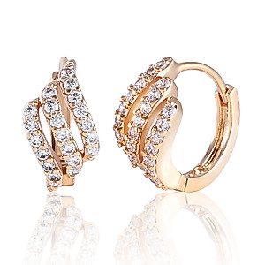 GULICX Eye-catching Gold Tone Three Layer White Rhinestone Hoop Earrings Party