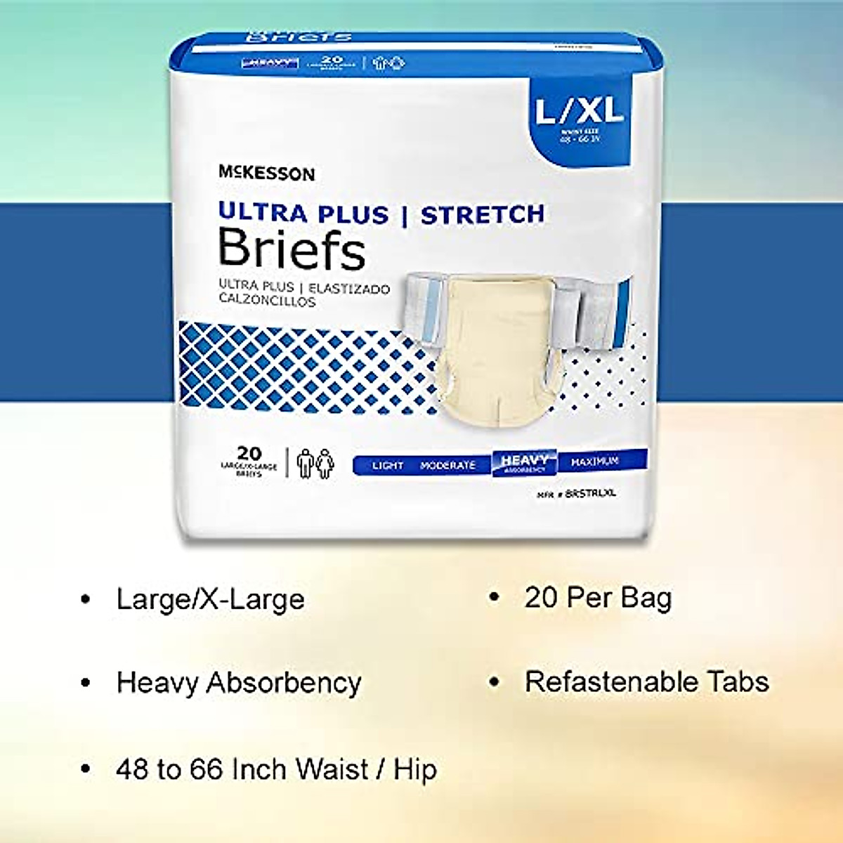 McKesson Ultra Plus Stretch Briefs, Incontinence, Heavy Absorbency, XL, 20 Count, 4 Packs, 80 Total