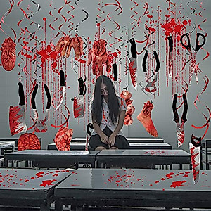 Scary Halloween Decorations Blood Weapon Hanging Swirl , Fake Scary Broken Blood Hands and Feet Broken Body Parts Foil Swirl for Haunted House Halloween Vampire Zombie Party Supplies, 30 Count