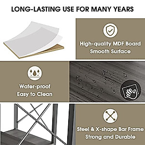 Corner Bookcase, 7-Tier L-Shaped Tall Bookshelf with Open Storage, Freestanding Industrial Etagere Shelf with Metal Frame for Home Office Funiture, Grey, Silver Frame