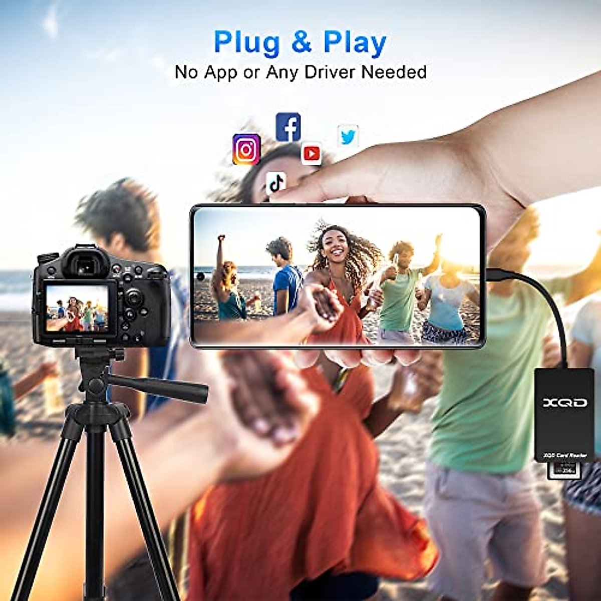 USB C XQD Card Reader, 5Gbps Type C XQD Memory Card Reader Compatible with Sony G/M Series USB Mark XQD Card, Lexar 2933x/1400x USB Mark XQD Card for Android/Windows/Mac OS/Linux/iPhone 16 15
