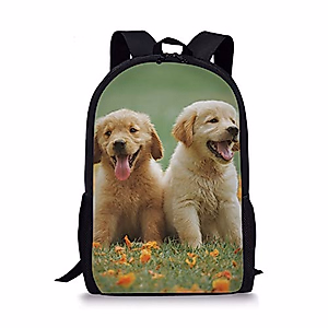 Cute Golden Retriever Bookbags Boys Girls School Backpack Lightweight Durable Teen Travel Daypack