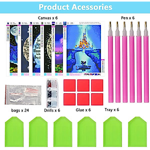 BOGVIAP Cartoon Diamond Painting,6 Pack Diamond Art,5D Diamond Painting Anime,Perfect for Home Wall Decoration 12x16 Inch