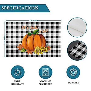 Thanksgiving Pumpkin Placemats for Kitchen Dining Table Decor Autumn Leaf Sunflower It's Fall Y'all Placemats Black White Buffalo Plaid Table Mats for Thanksgiving Party Holiday Fall Decor- Set of 4