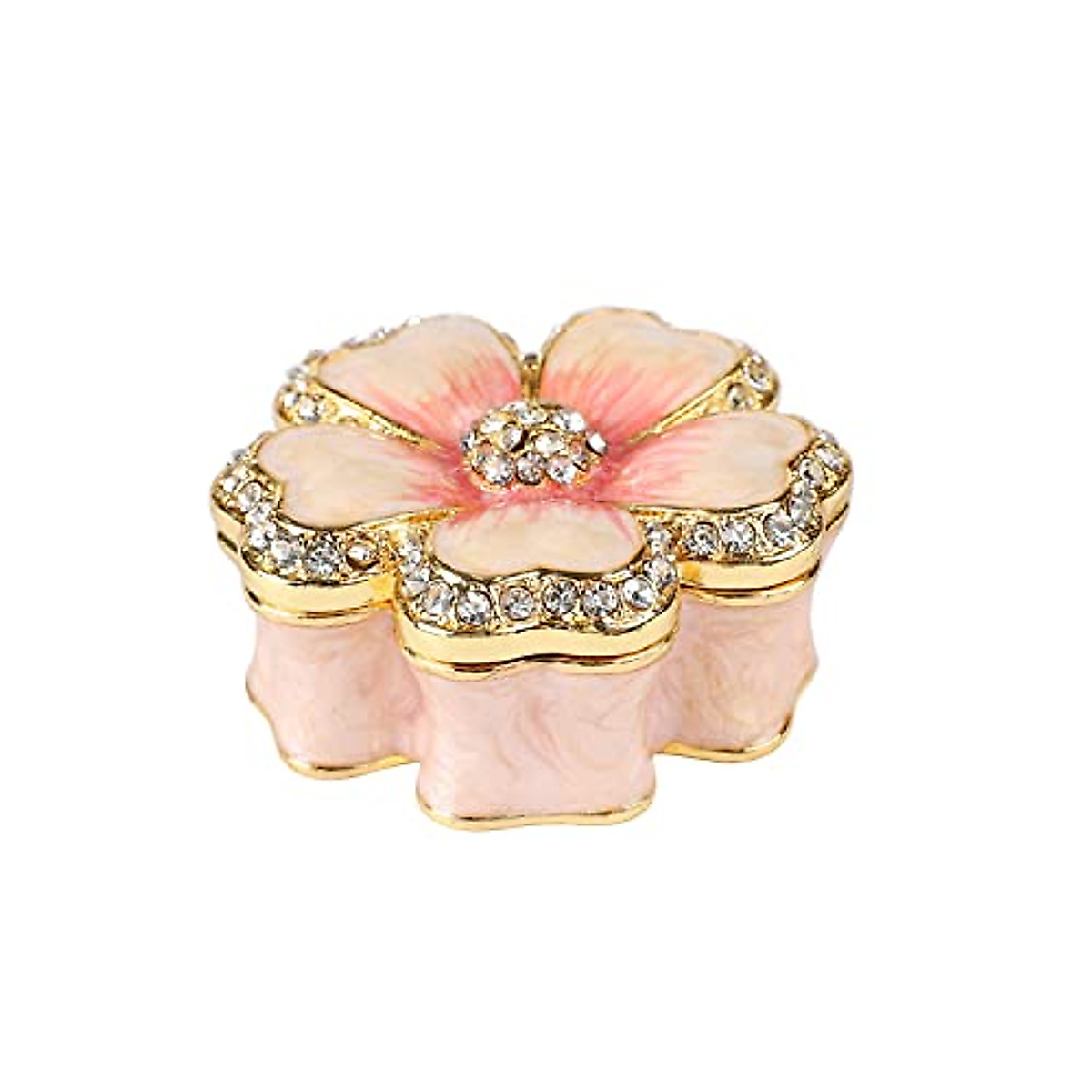 Janshe Cul Sakura Trinket Boxes Hinged Hand-Painted Enameled Flower Figurine Ornaments Craft Gift for Home Decor, Pink