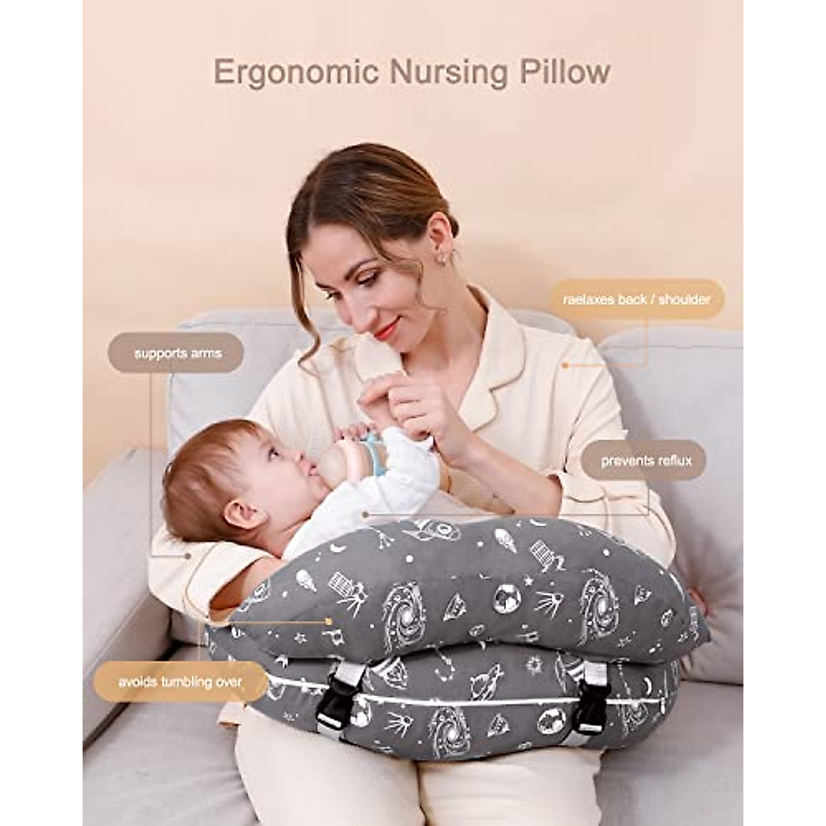 Insugar Nursing Pillow for Breastfeeding, Plus Size Shredded Memory Foam Breastfeeding Pillows for Mom and Baby, More Support with Fence Protection, Adjustable Waist Strap, Removable Cotton Cover