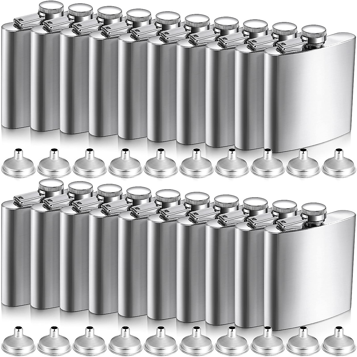20 Pcs Hip Flask Stainless Steel Liquor Flask with 20 Pcs Funnels Silver Hip Flask for Men Leak Proof Drinking Flask Metal Liquor Hip Flask for Wedding Party Gift